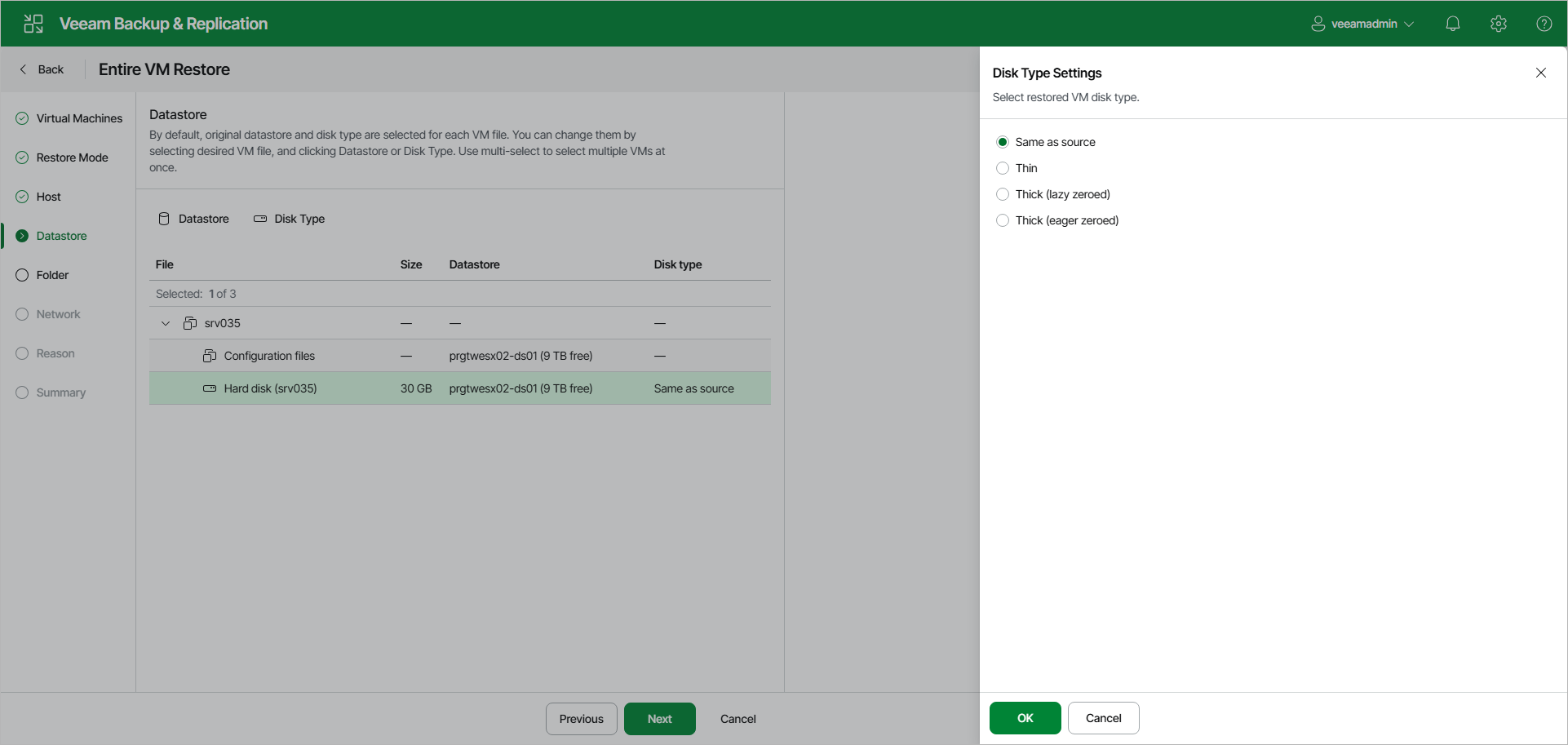 Step 5. Select Target Datastores and Disk Types - Veeam Backup & Replication User Guide