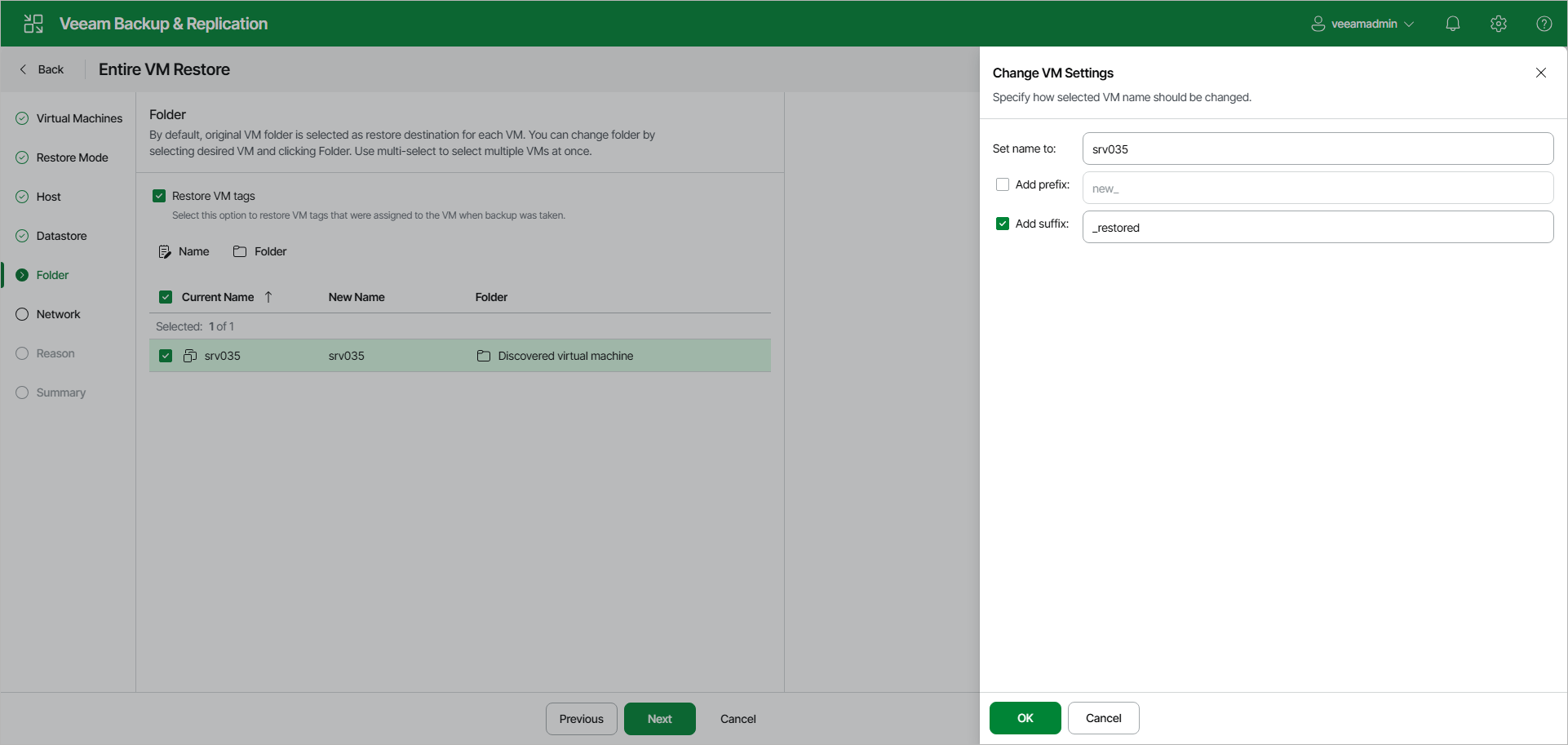 Step 6. Select Target Folders and Change VM Settings - Veeam Backup & Replication User Guide