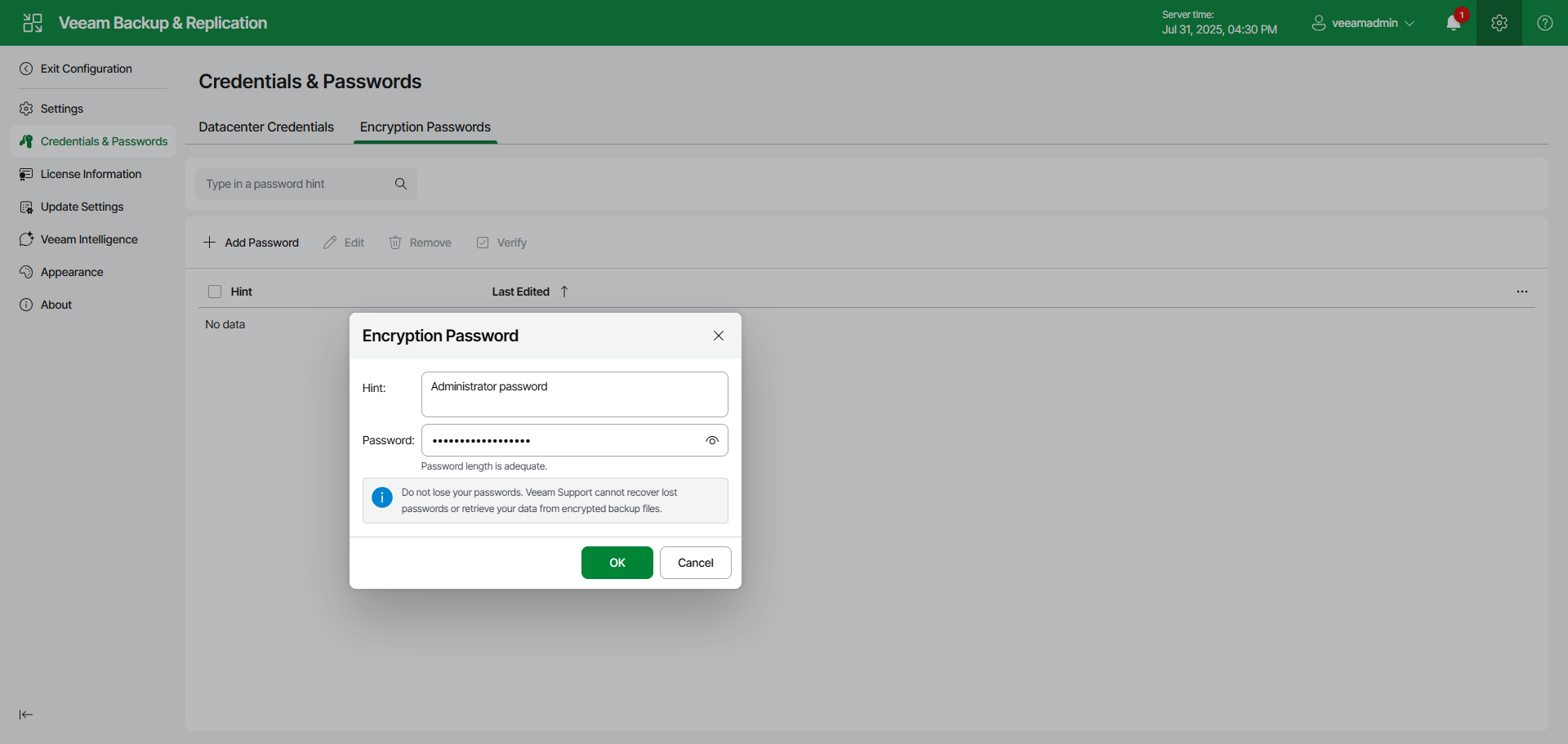 Creating Passwords Using Web UI - Veeam Backup & Replication User Guide