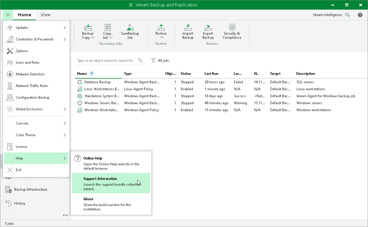 Step 1. Launch Export Logs Wizard - Veeam Backup & Replication User Guide