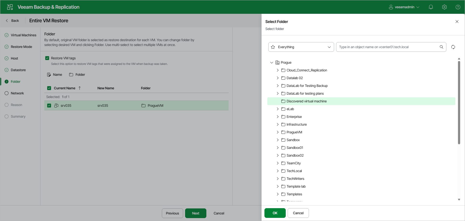 Step 6. Select Target Folders and Change VM Settings - Veeam Backup & Replication User Guide