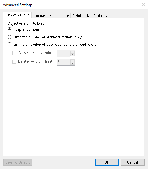 Object Version Settings - Veeam Backup & Replication User Guide