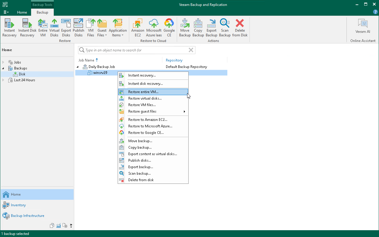 Restoring Entire VM Quick Start Guide For VMware VSphere