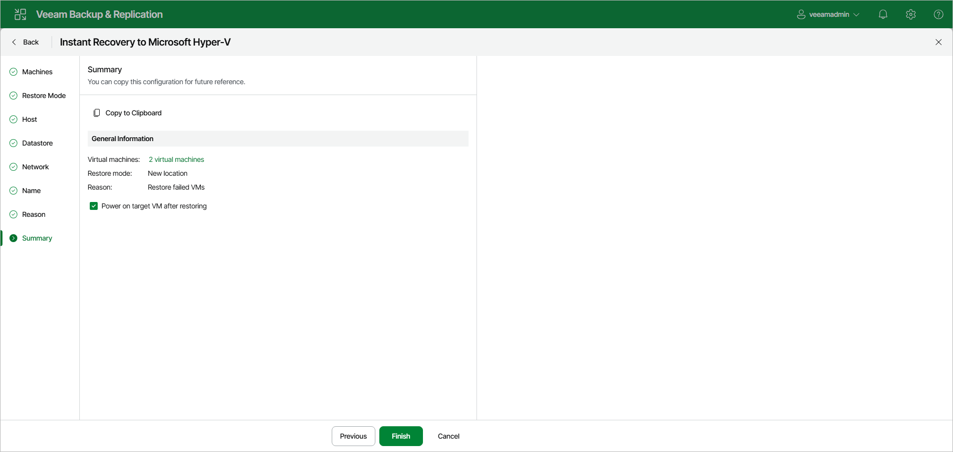Step 9. Verify Instant Recovery Settings - Veeam Backup & Replication User Guide