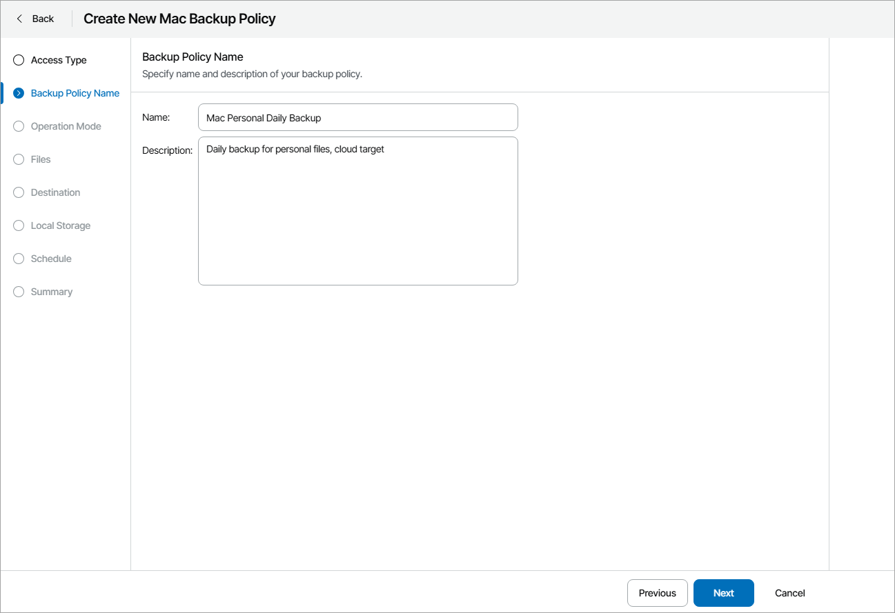 Step 3 Specify Backup Policy Name And Description Veeam Service 